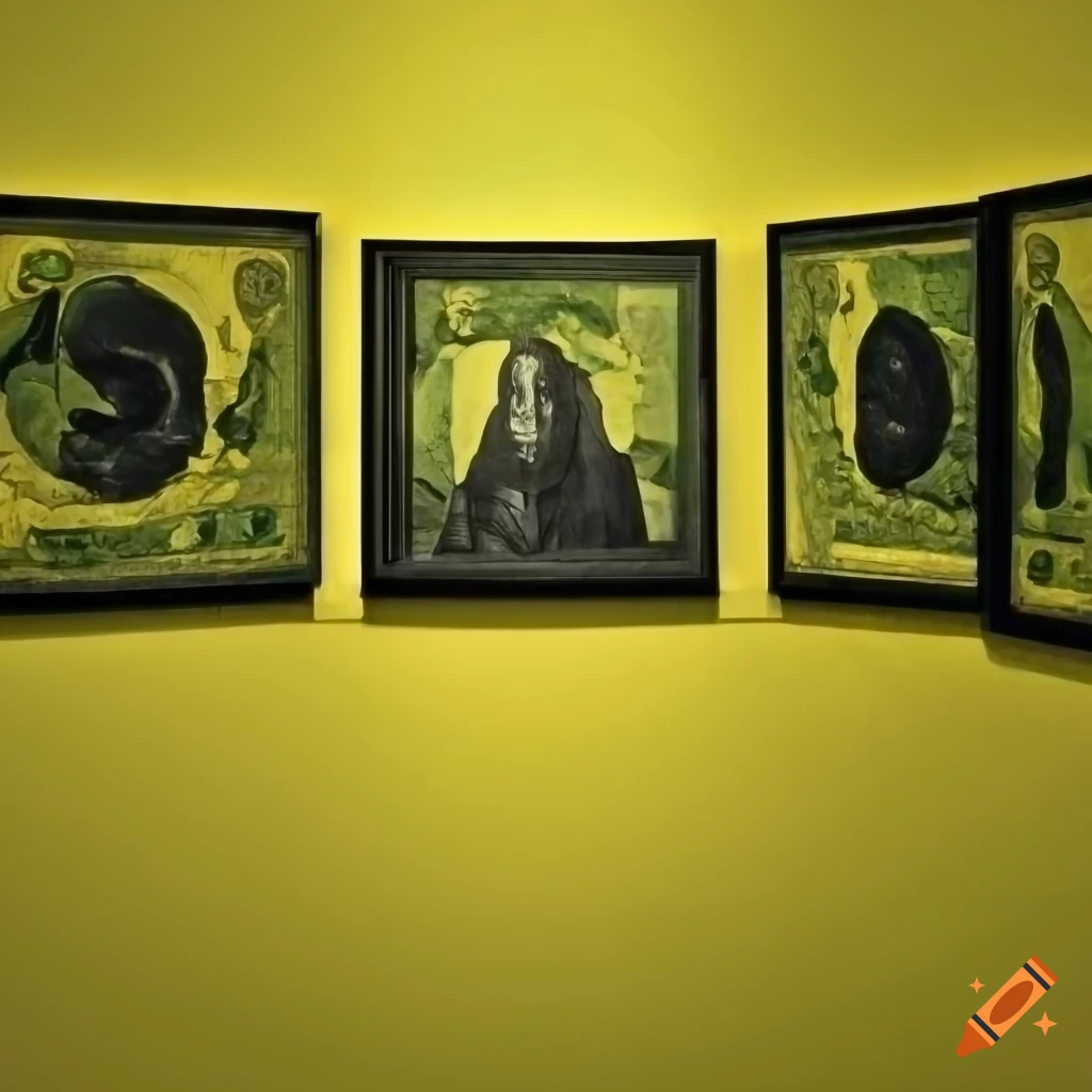 Abstract art with yellow and green see-through wall