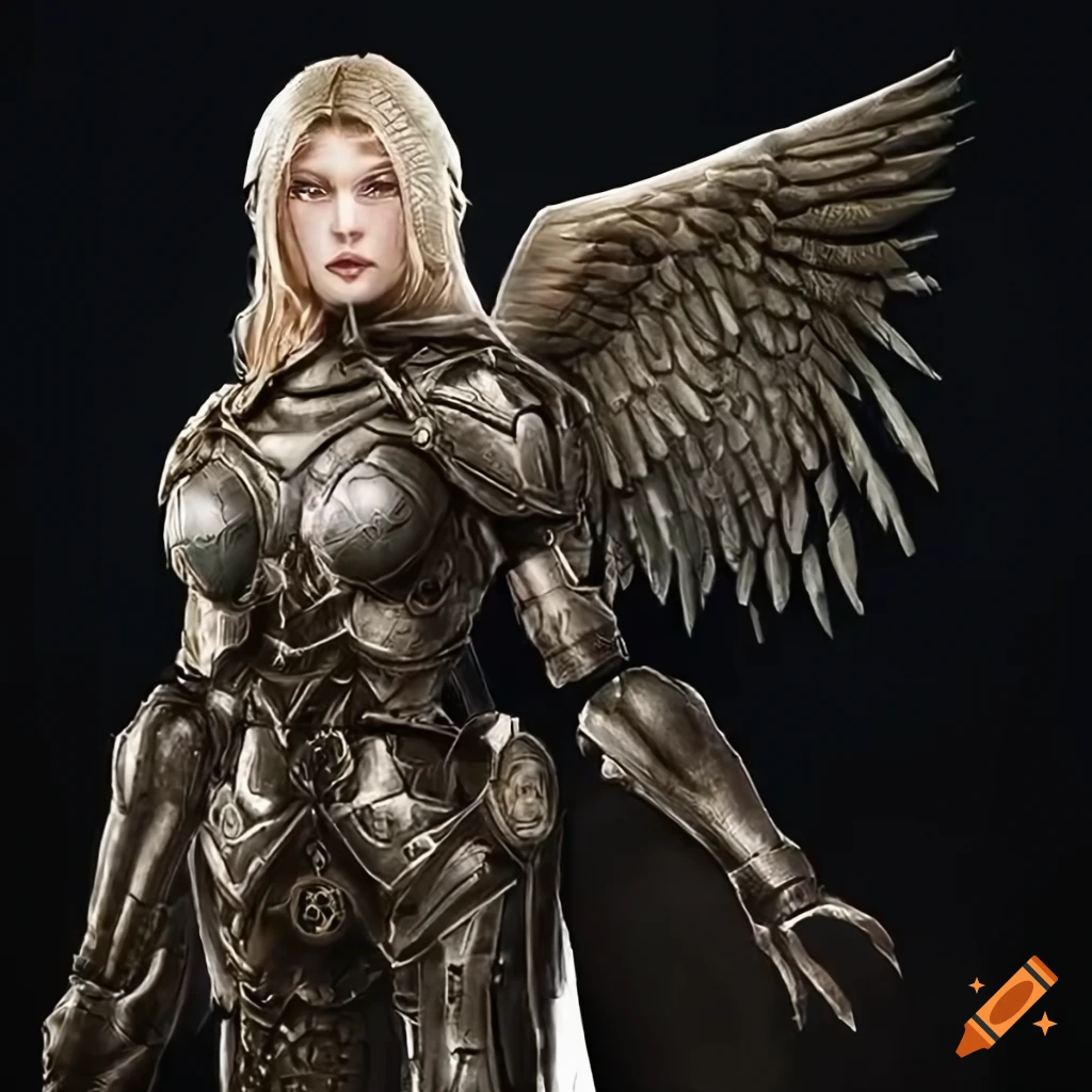 Artwork of three armored angels