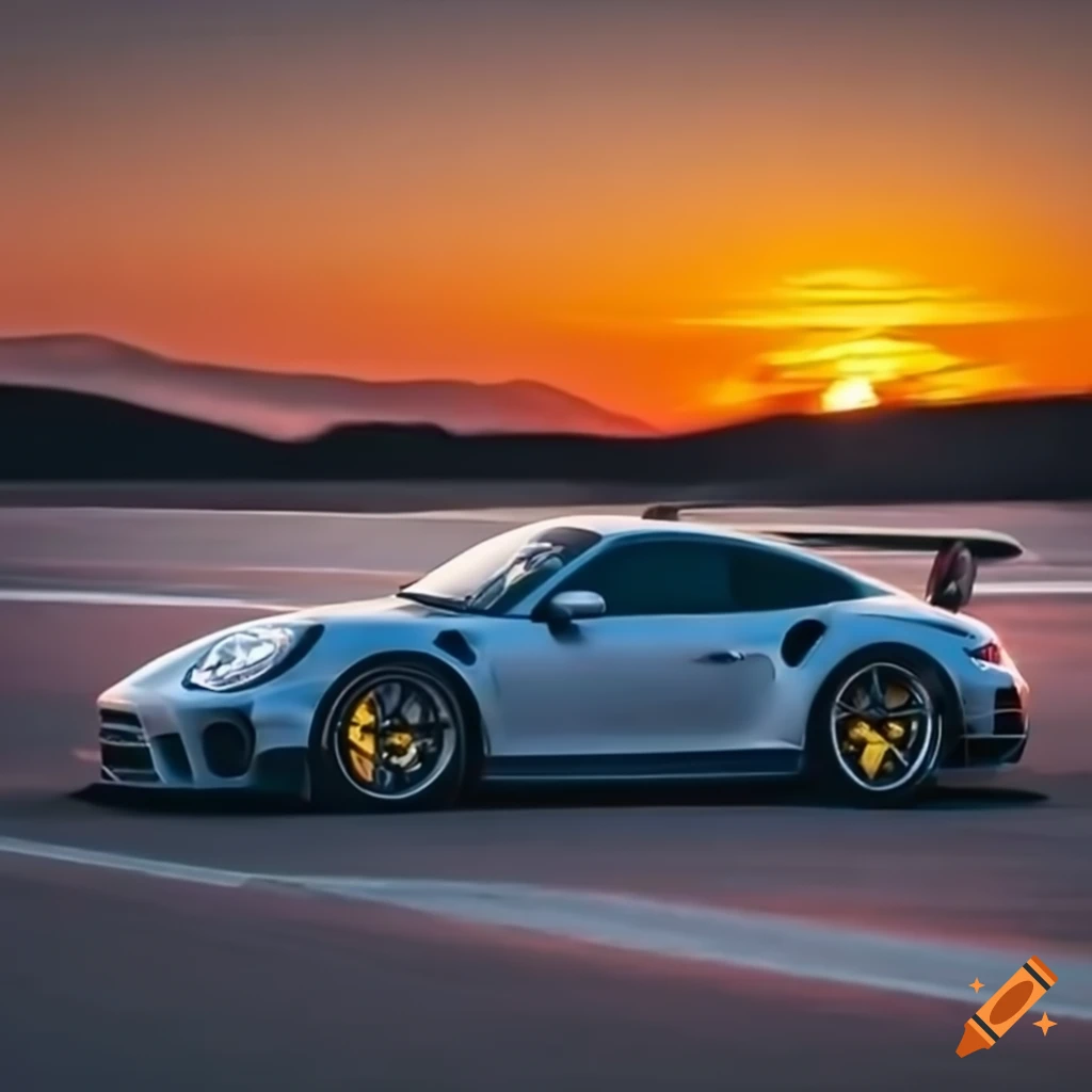 Porsche gt3rs driving during sunset on Craiyon