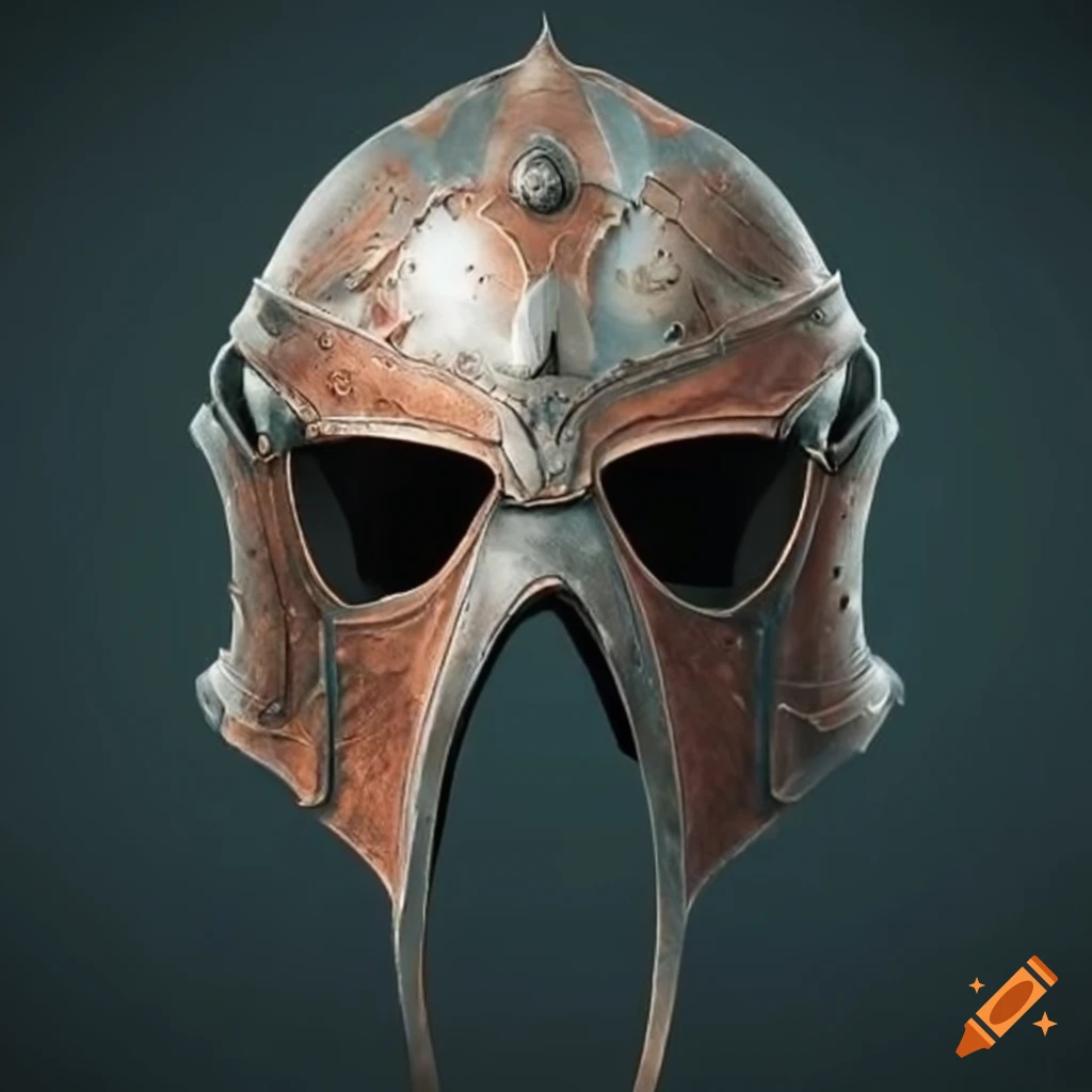 Intricate symmetrical battle helmet