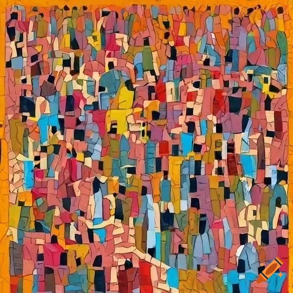 Mosaic painting of a crowd in a maze on Craiyon