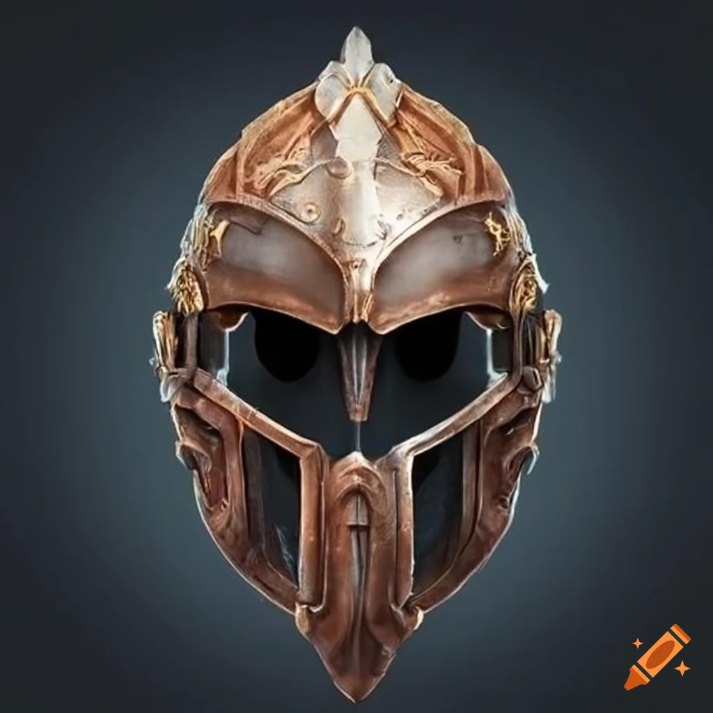 Intricate symmetrical battle helmet