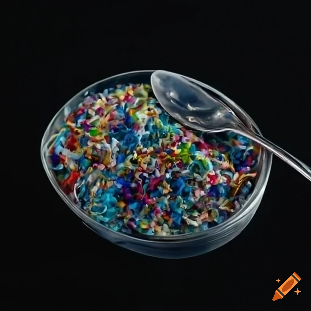 Image of a silver spoon filled with microplastics on Craiyon