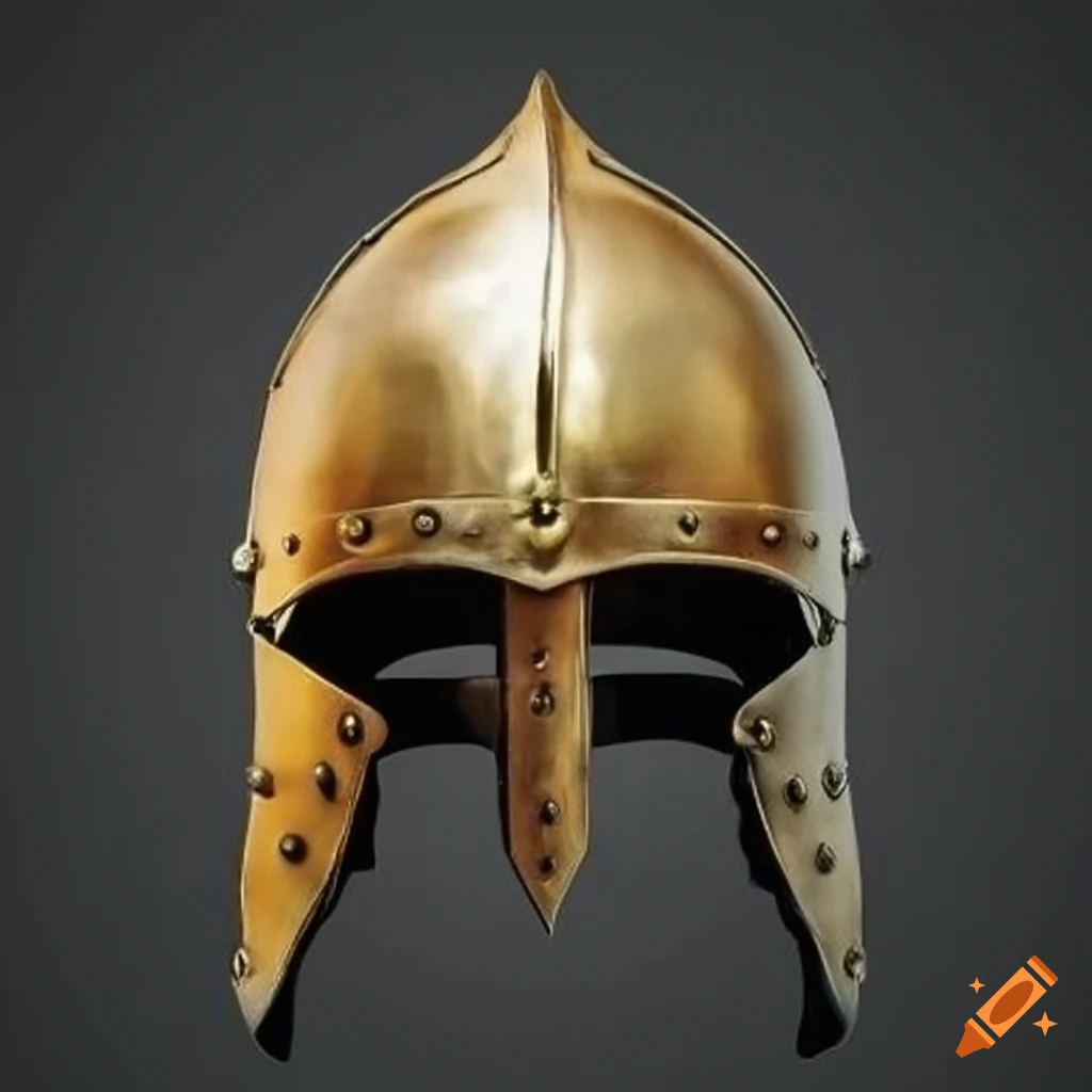 Legendary medieval gilded leather helmet on Craiyon