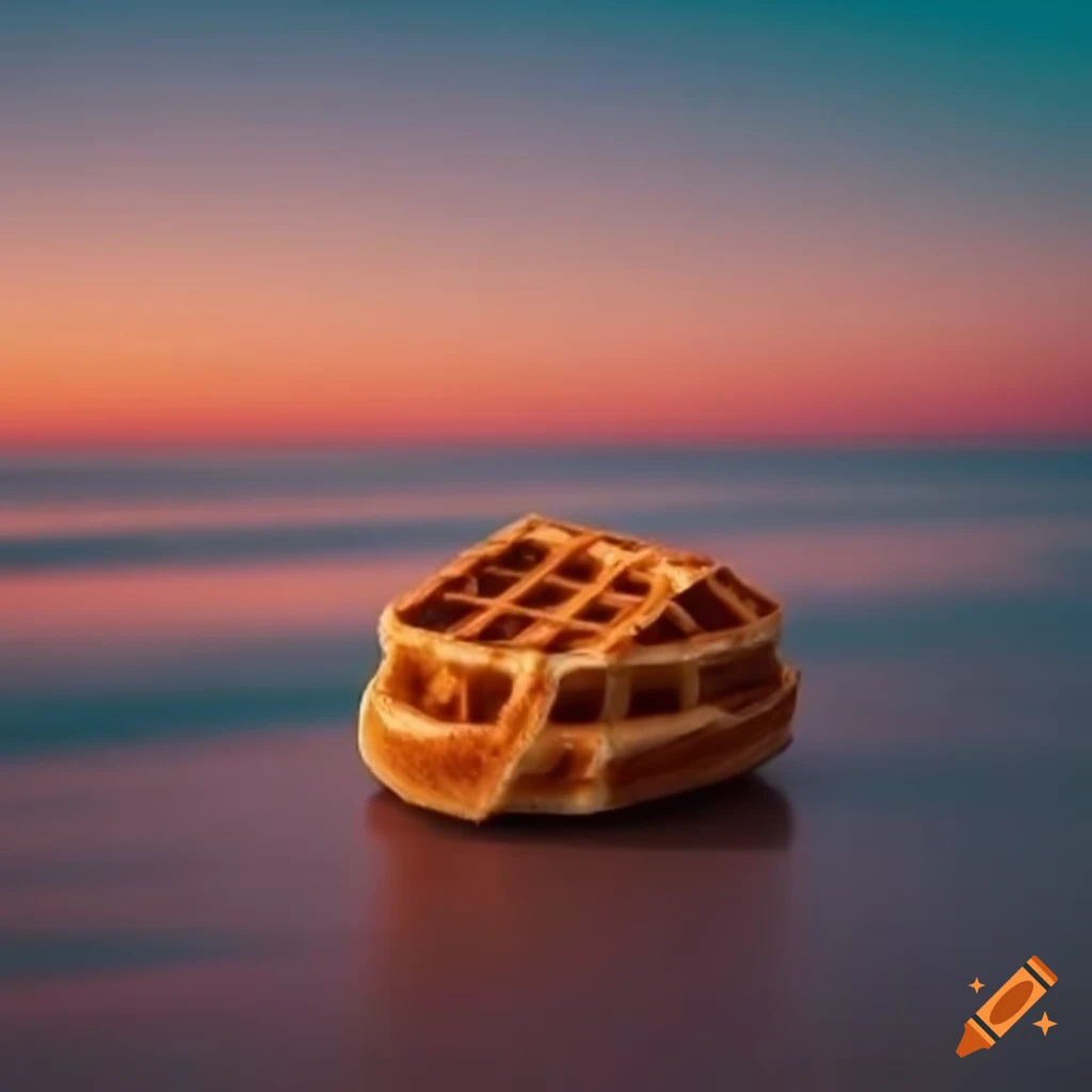 A delicious waffle on the beach during sunrise