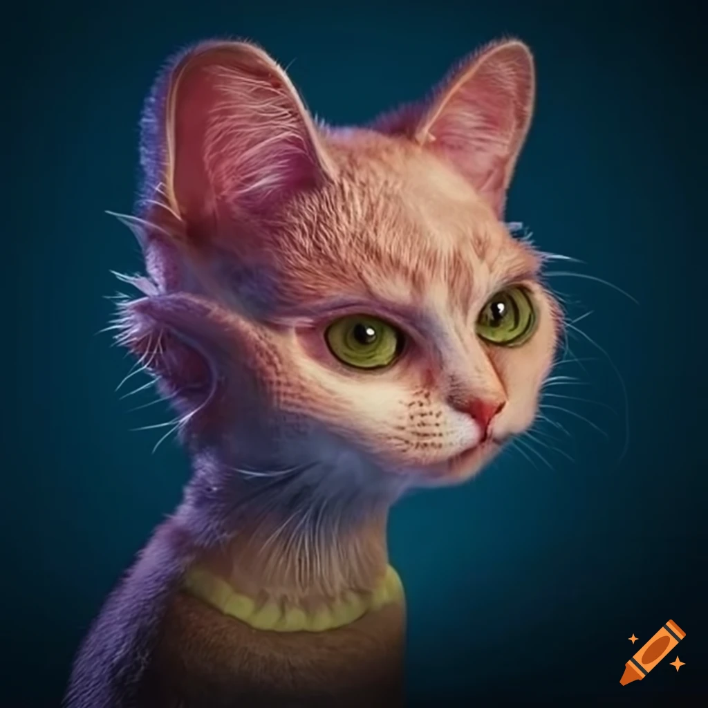 Image of a wrinkled alien cat with a flower on its head