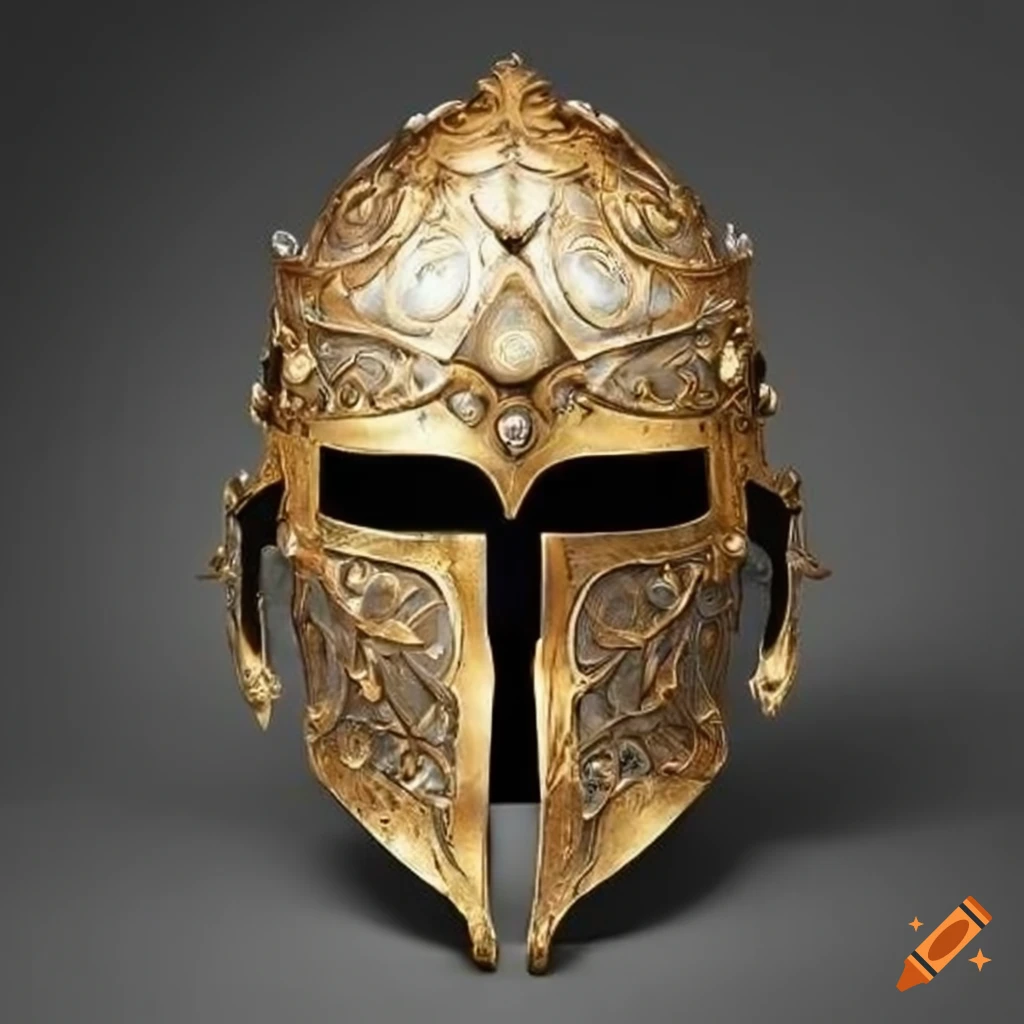 Gilded steel helmet with intricate design on Craiyon