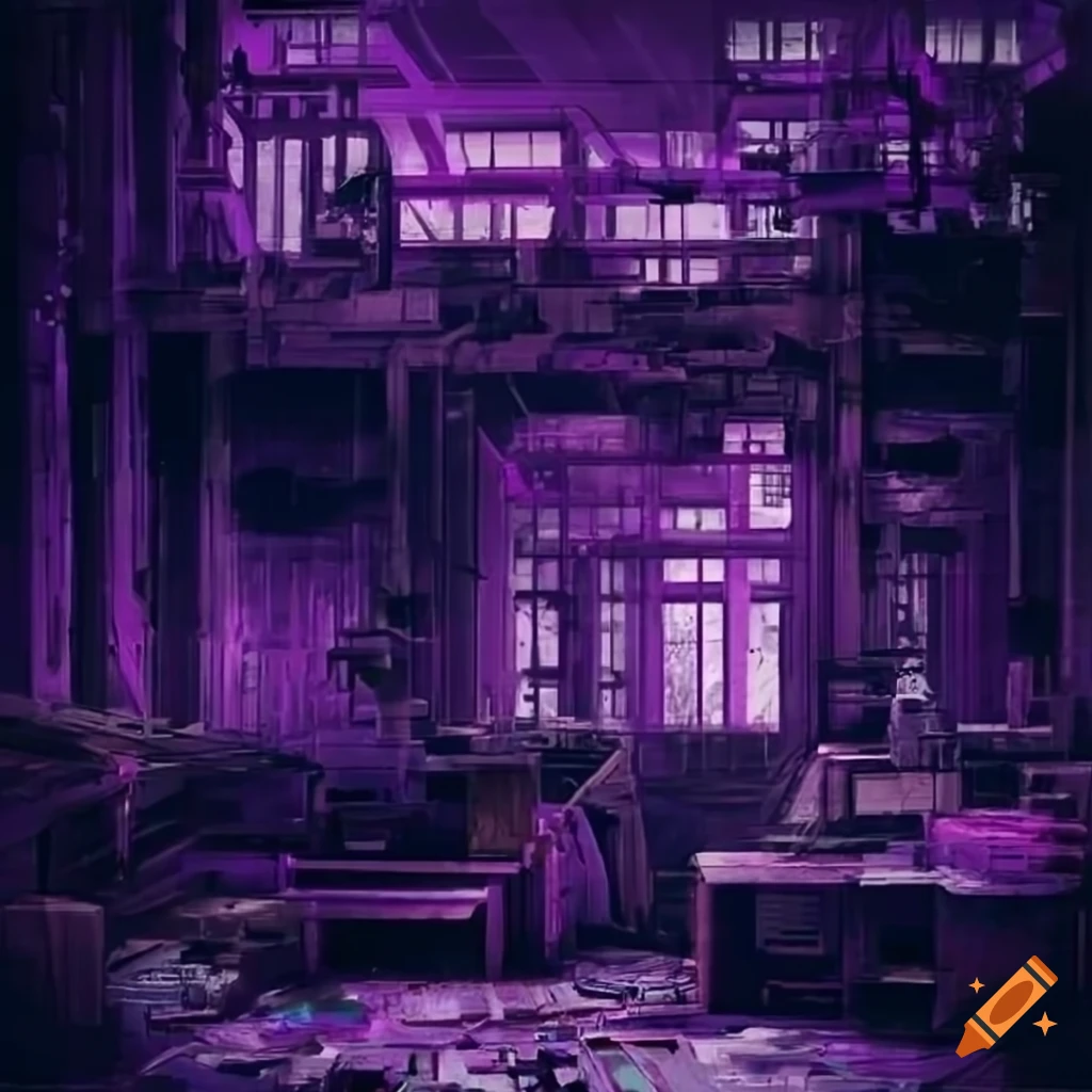 Dark and messy futuristic factory workplace on Craiyon