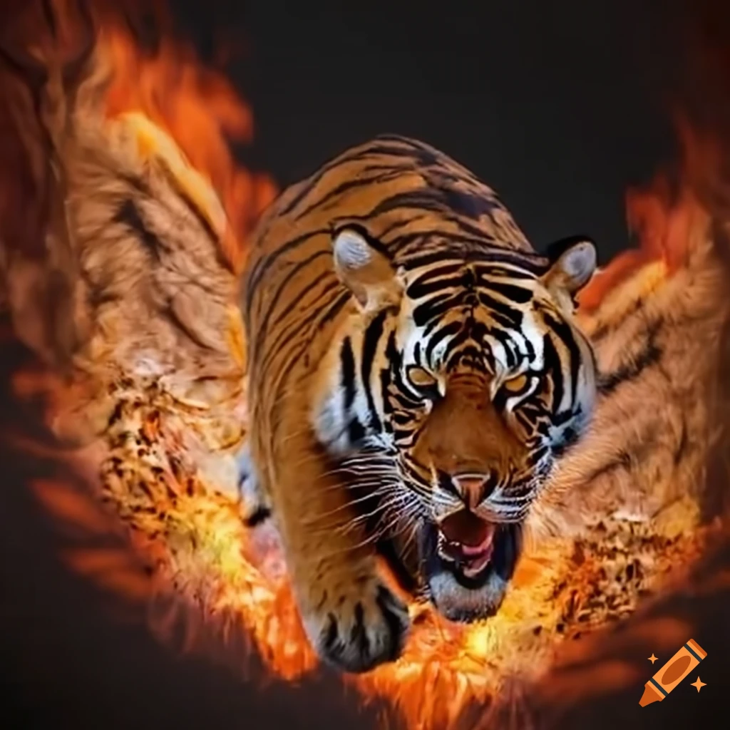 Demonic tiger with fiery wings