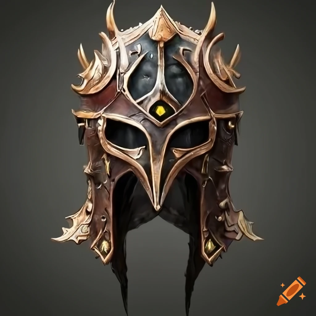 Intricate symmetrical leather fantasy helmet
