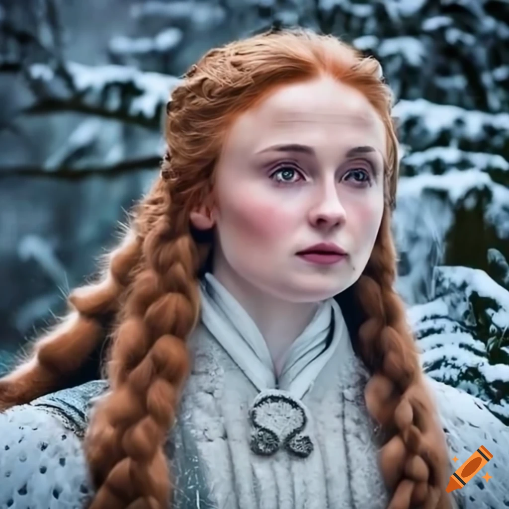 Sansa stark in a snowy garden