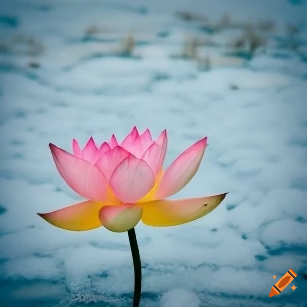 Snow-covered lotus flower