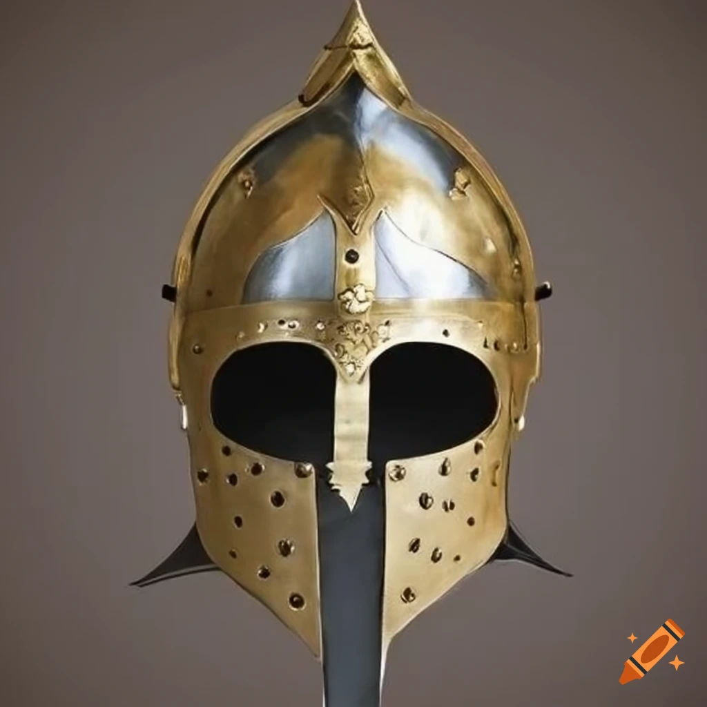 Medieval gilded steel helmet