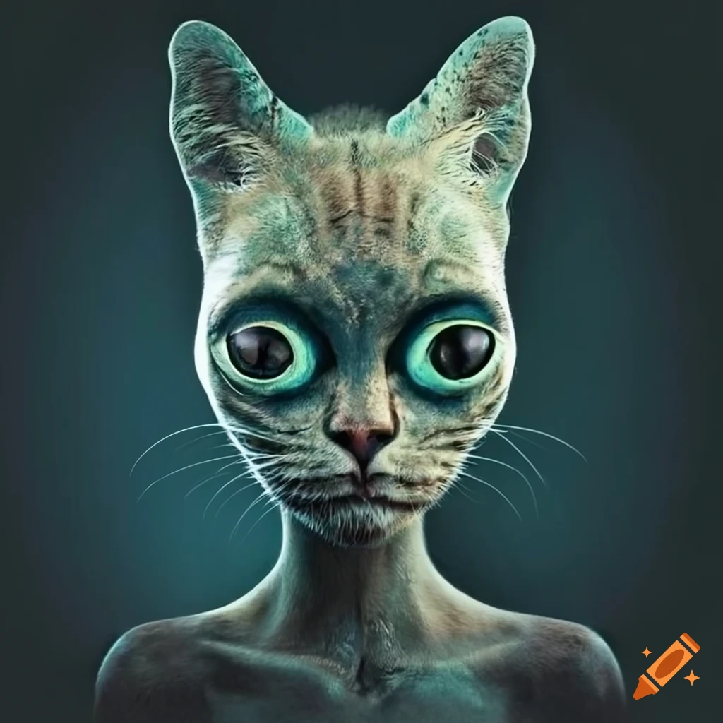 Dark-colored alien cat with butterfly head