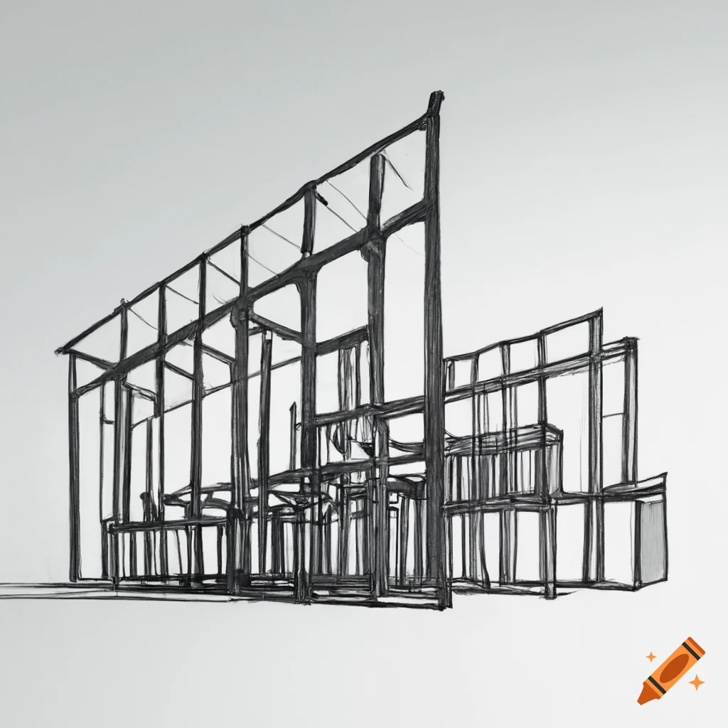 Detailed pencil drawing of metal structures on Craiyon