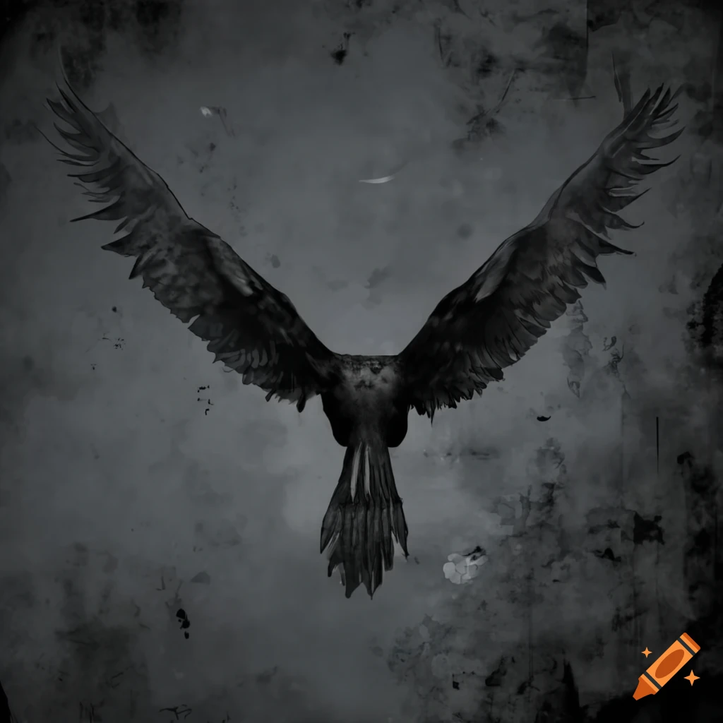 Black crow wing on grunge background