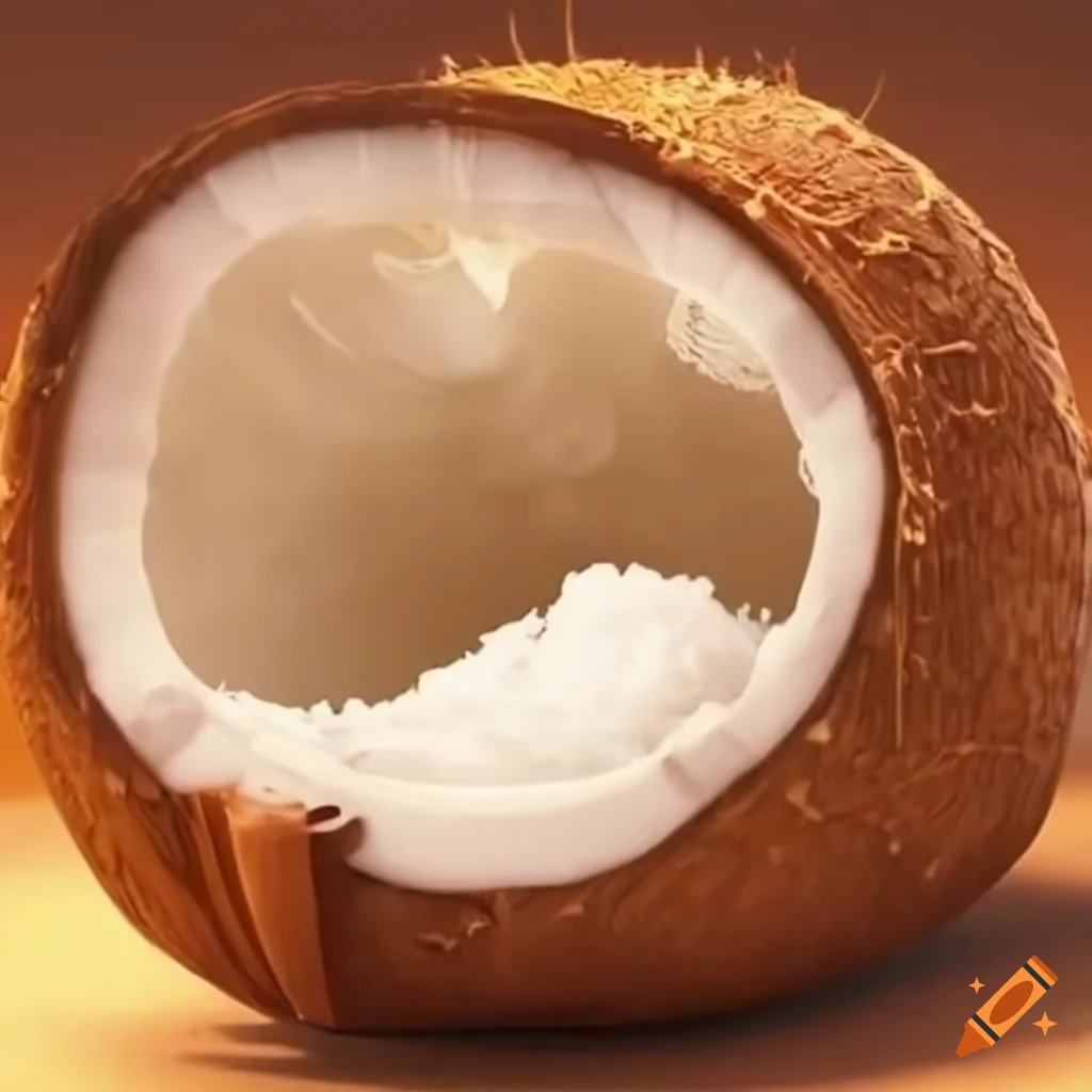 Close-up of a hairy coconut with holes