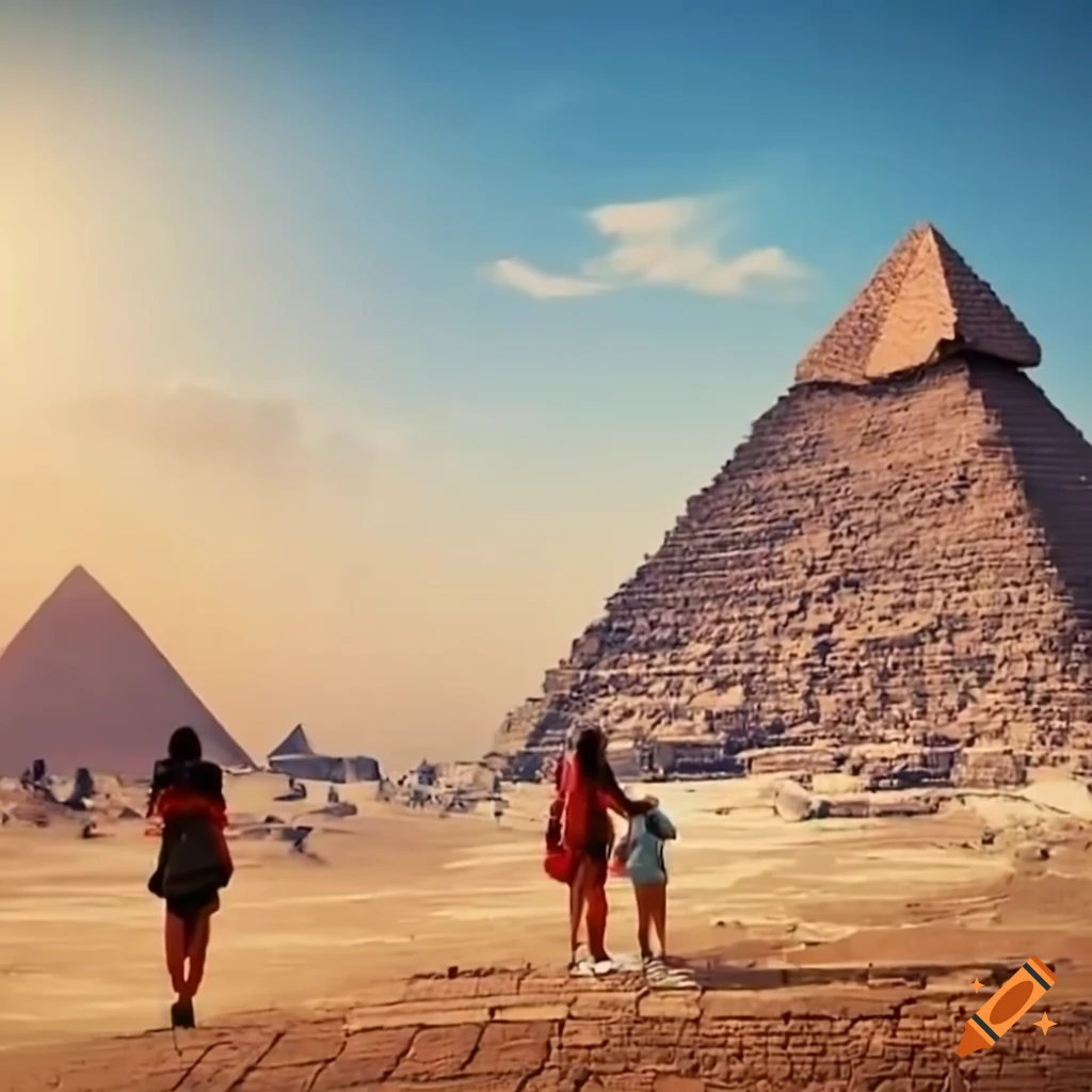 Tourists exploring the pyramids