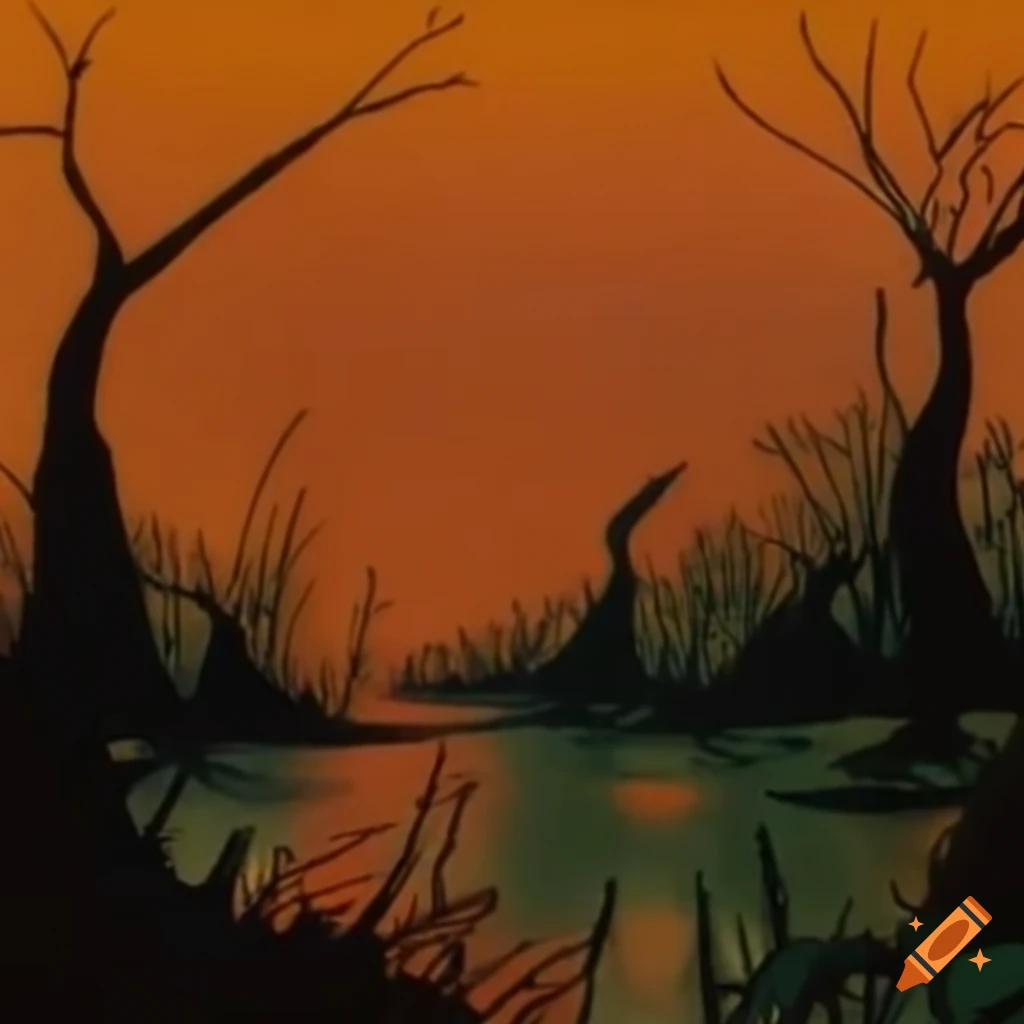 80-90's anime OVA pterosaurus drake in a swamp on Craiyon