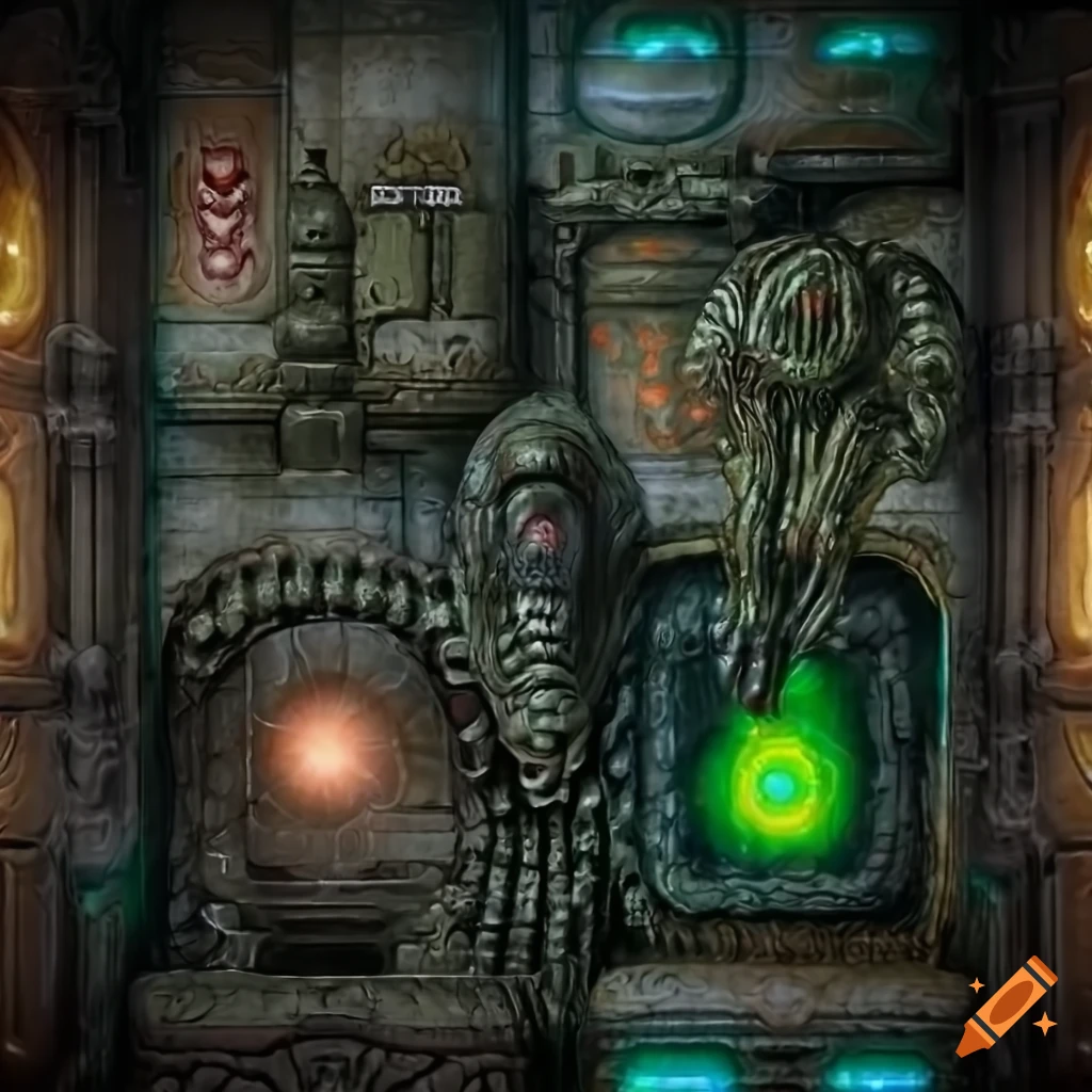 Creepy 2d game with alien and slimy tiles on Craiyon