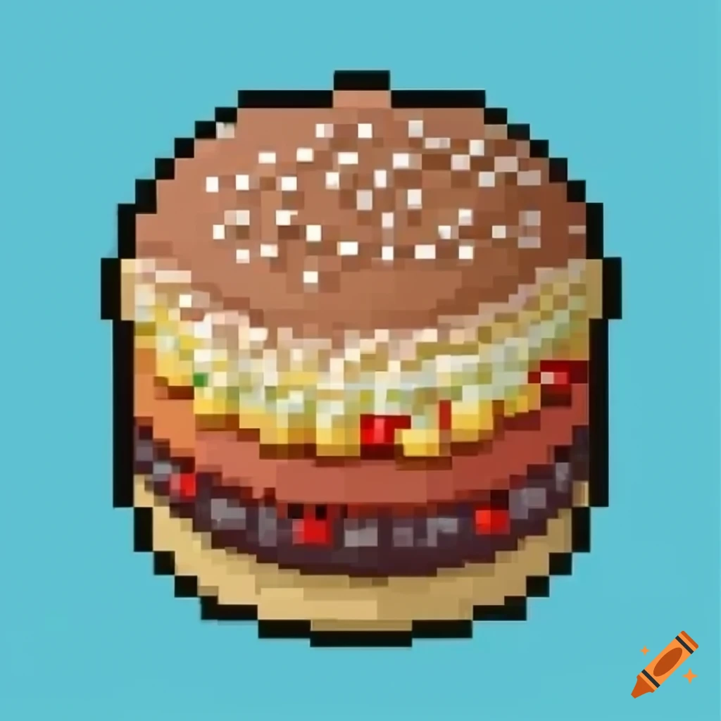 Pixel art illustrations of different hamburgers