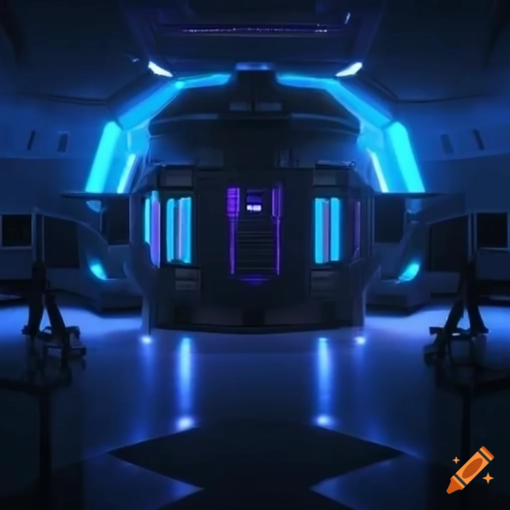 Futuristic lab with blue lights and computers on Craiyon