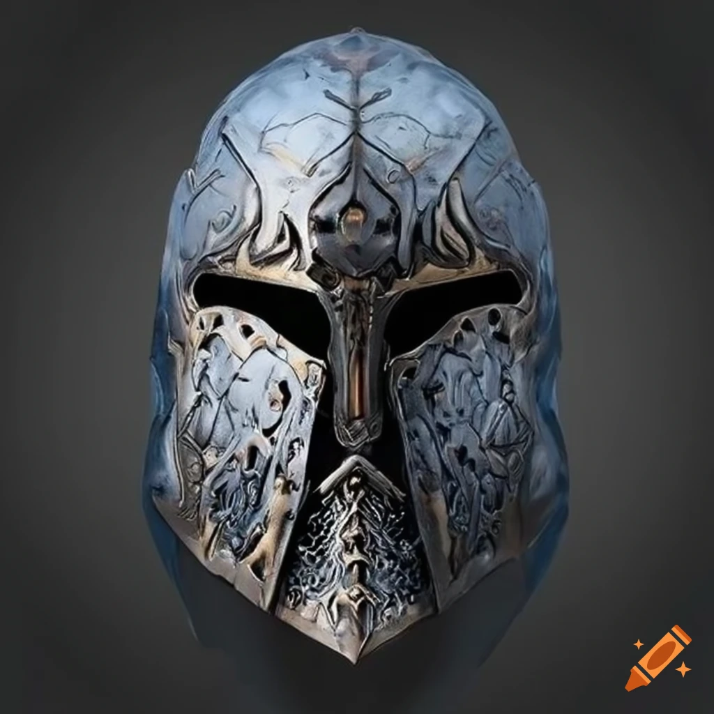 Intricate symmetrical steel helmet