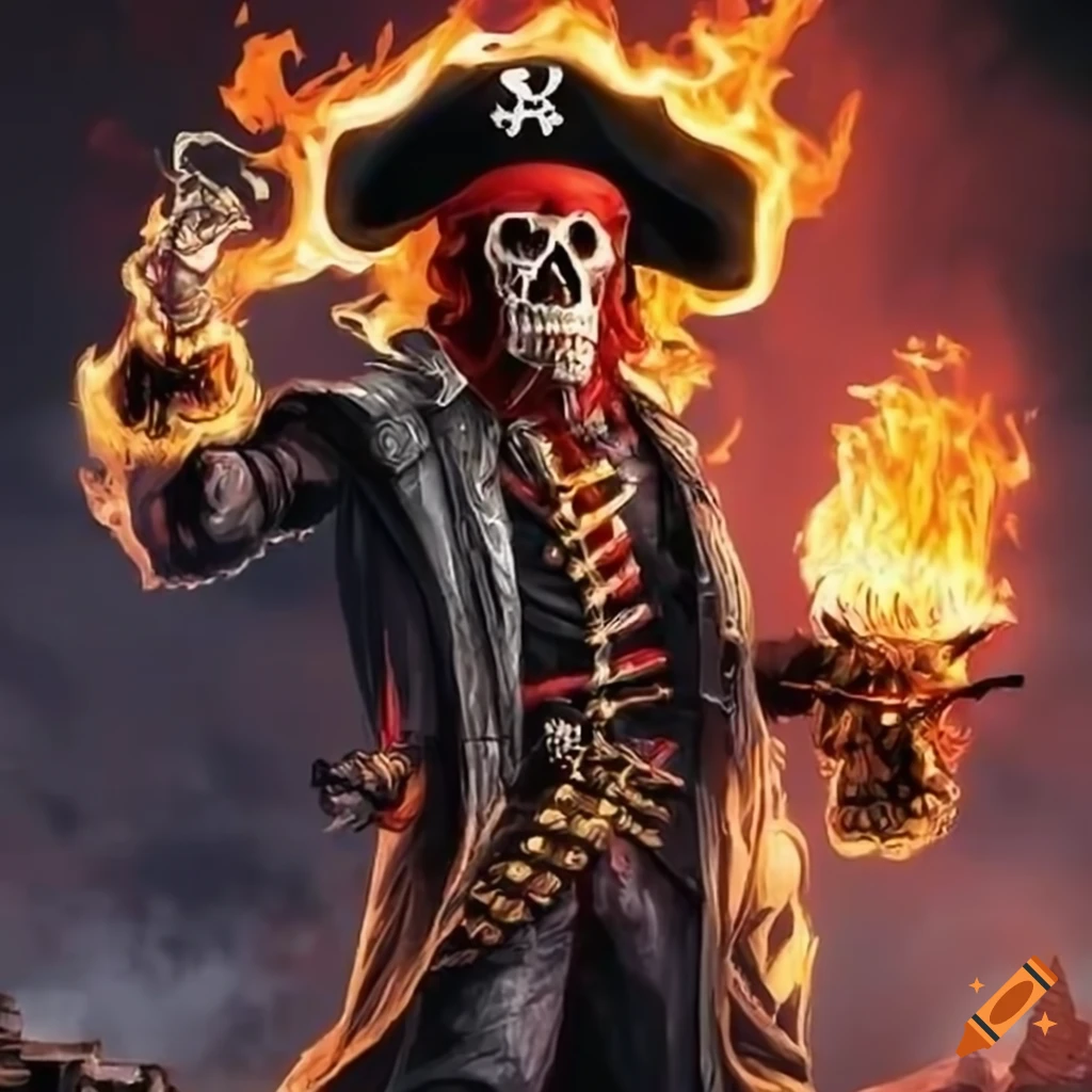 Ghost rider as a pirate captain with a burning skull