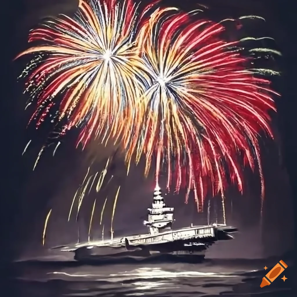Fireworks over an aircraft carrier on Craiyon