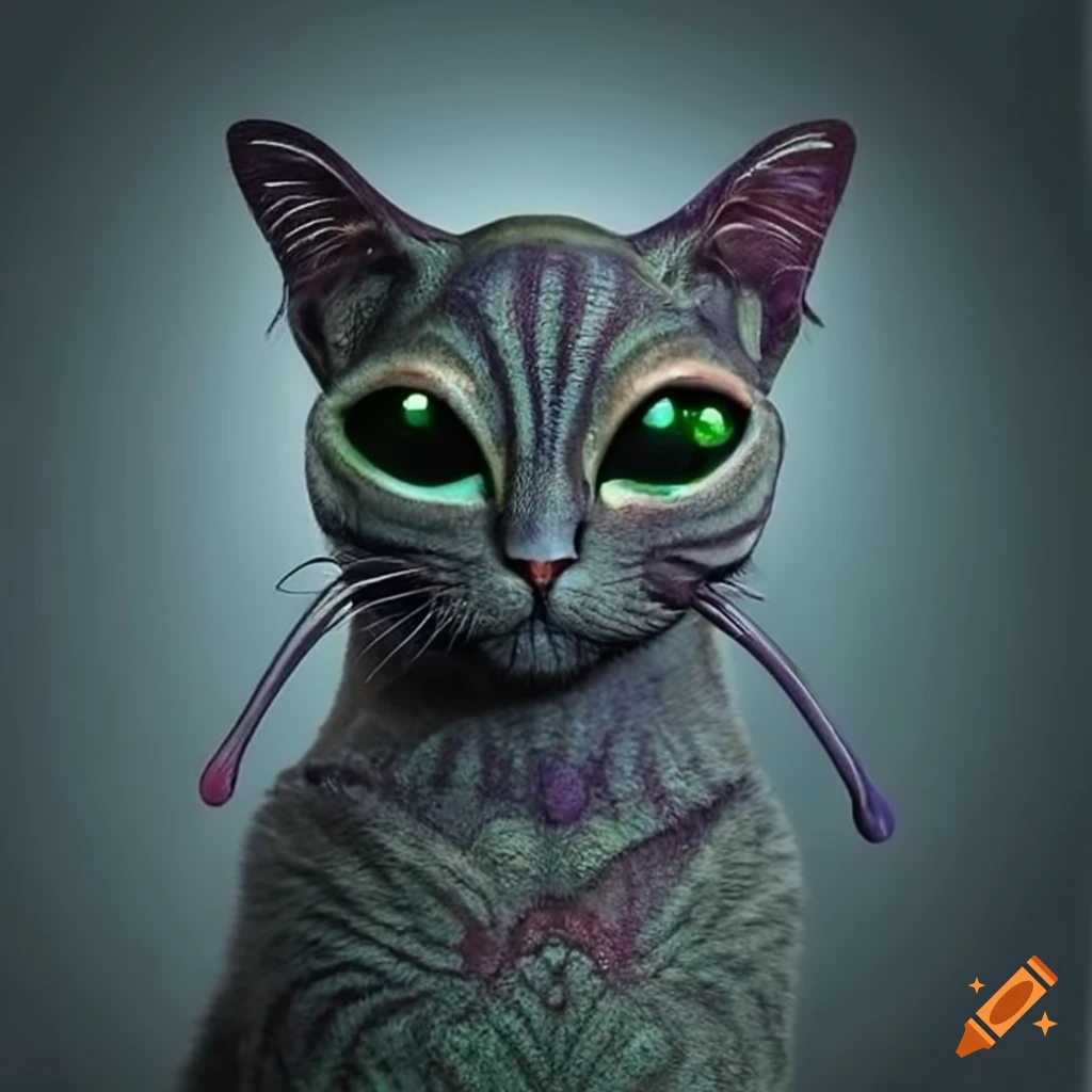 Dark-colored alien cat with butterfly-shaped head