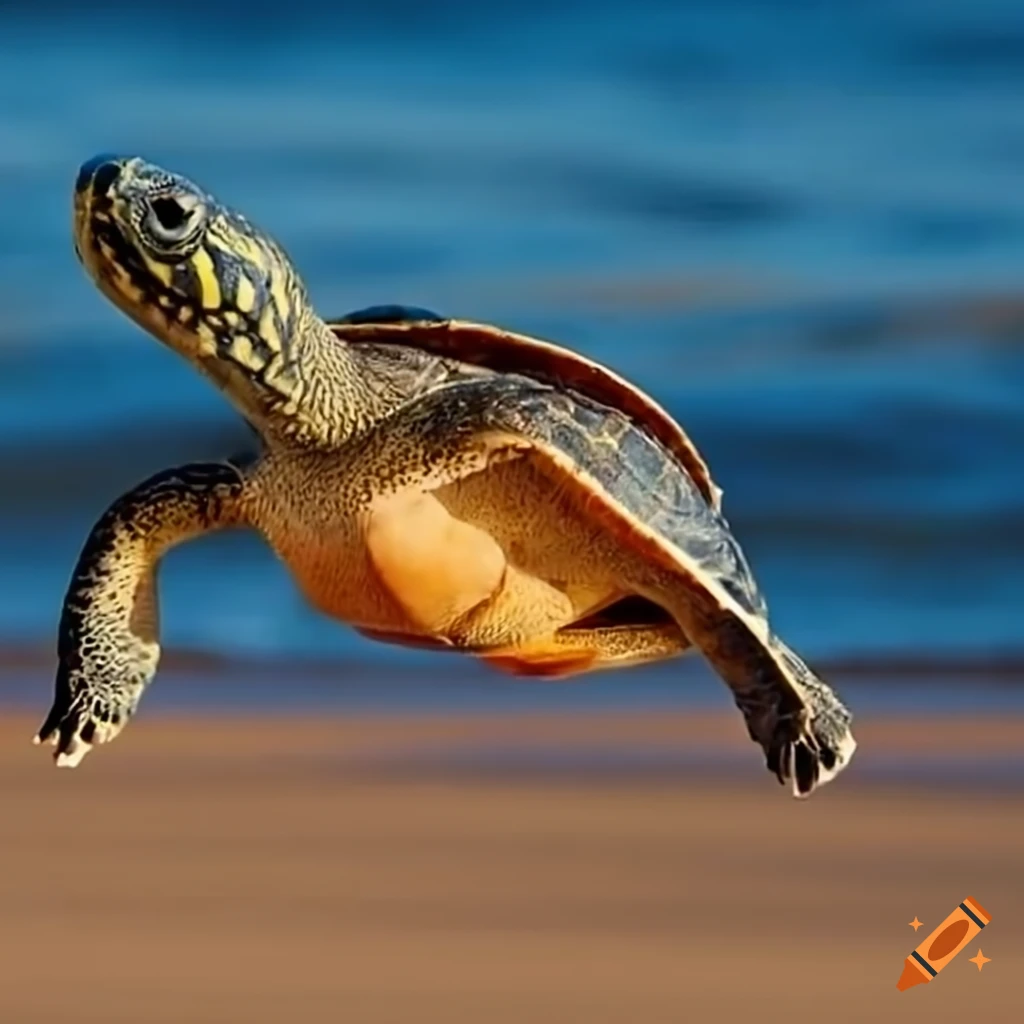 Turtle dancing on a sunny beach on Craiyon