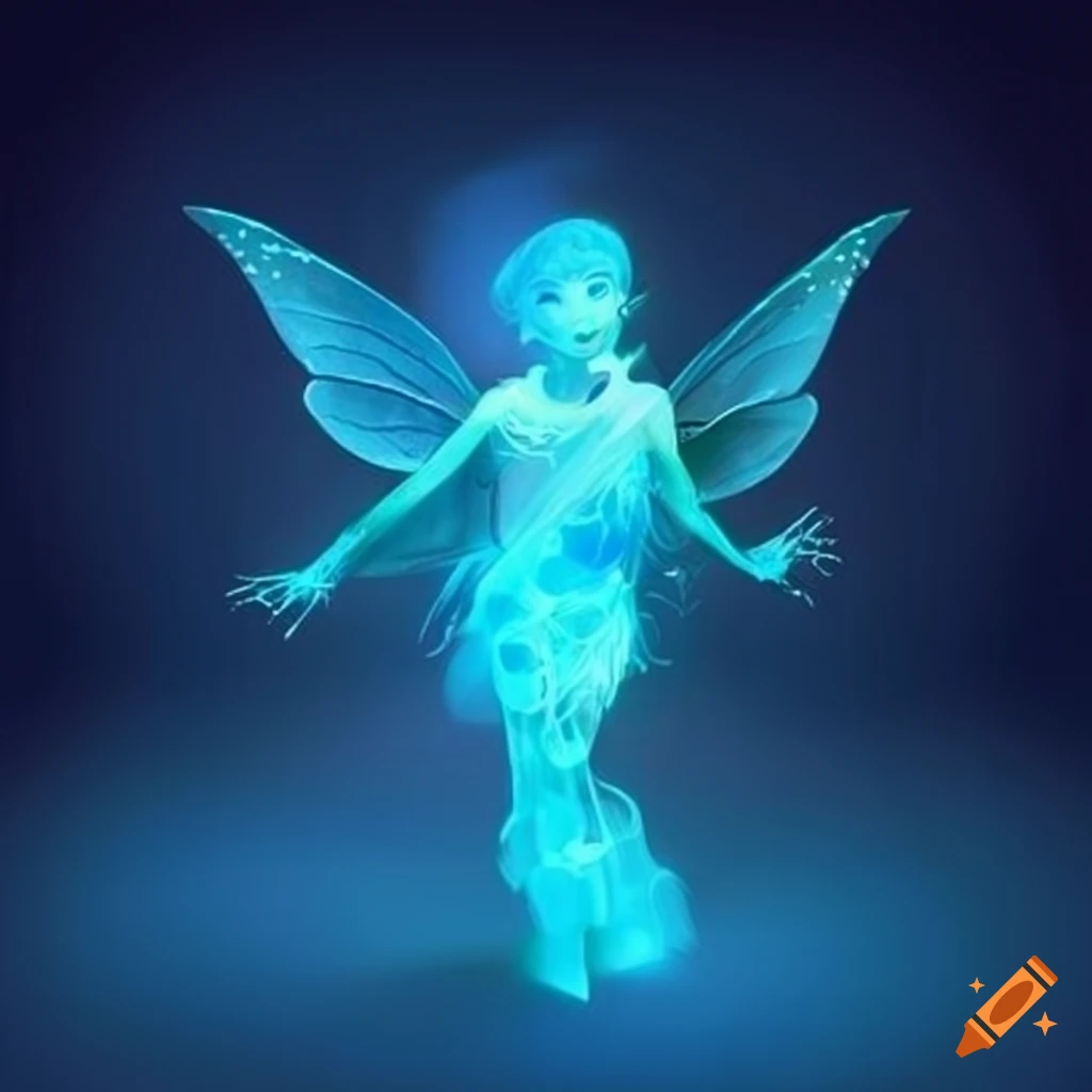Comic style blue fairy with glowing wings