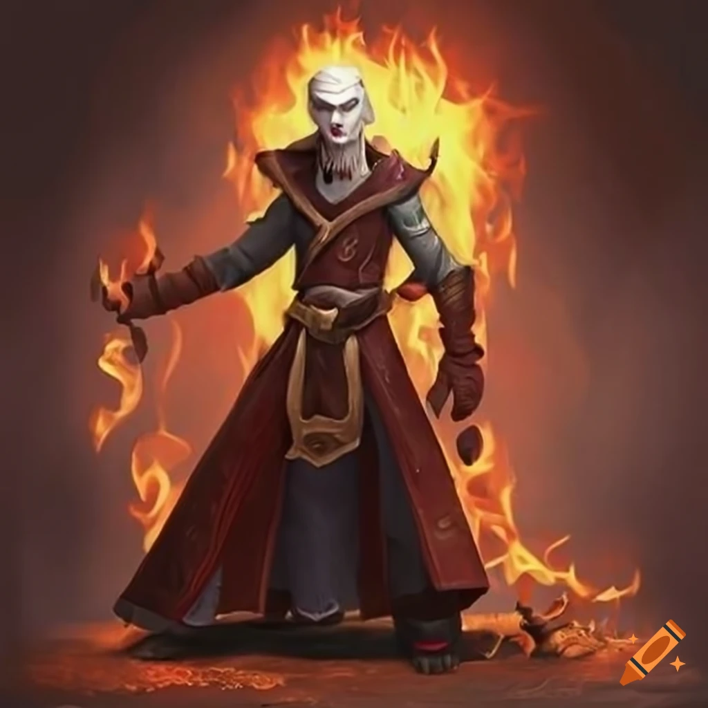Illustration of a male fire mage casting a fireball on Craiyon