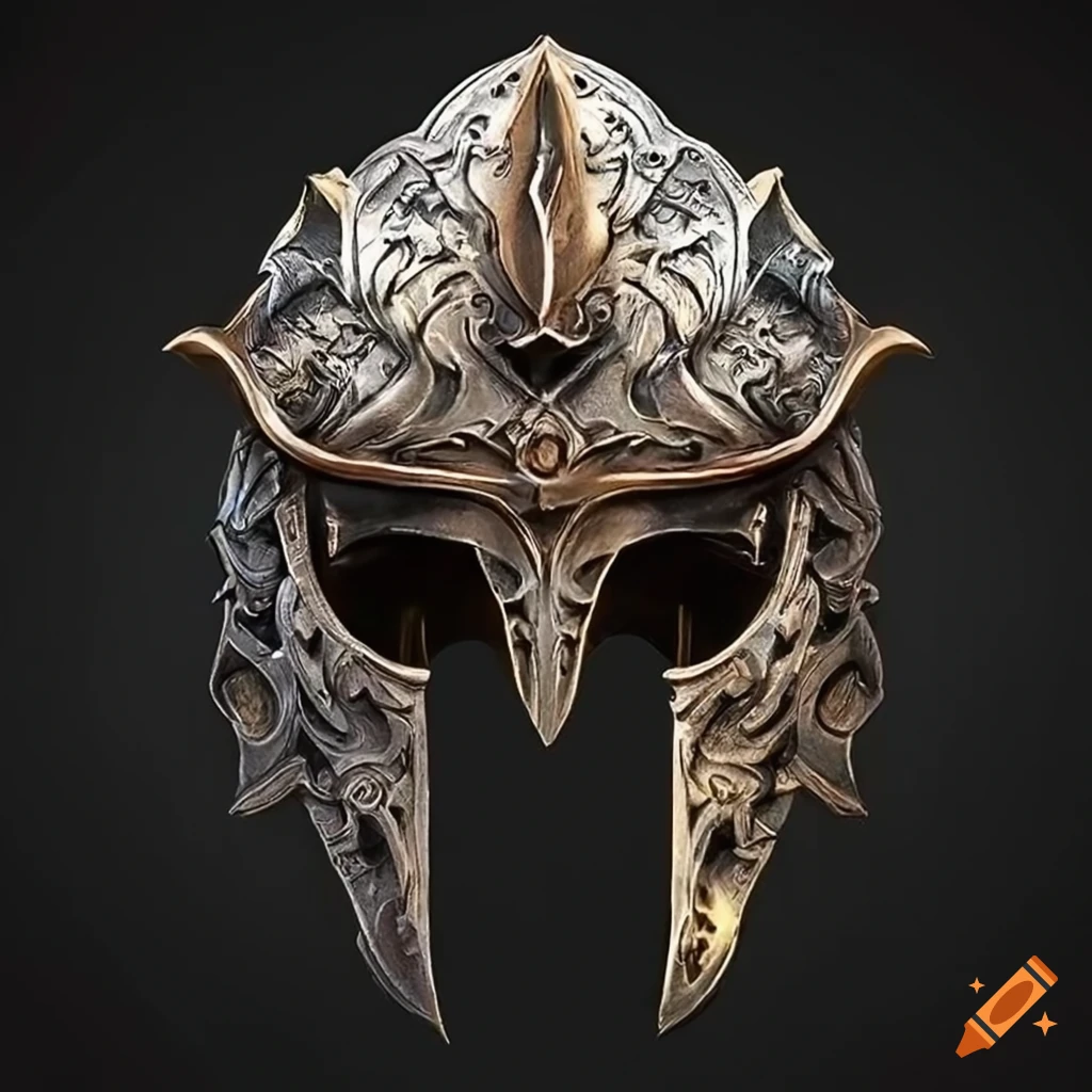 Intricate symmetrical fantasy steel helm