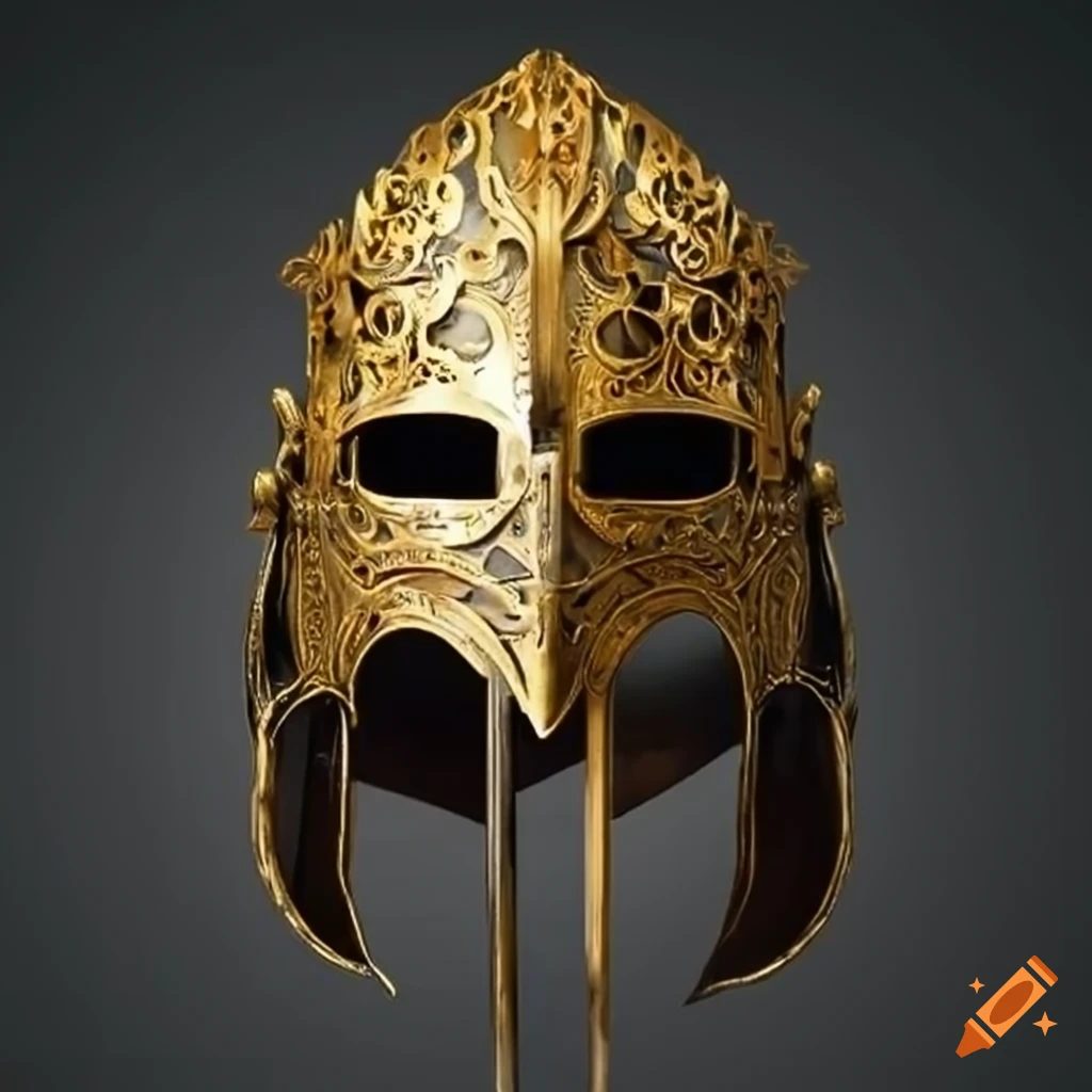 Symmetrical gilded steel helmet