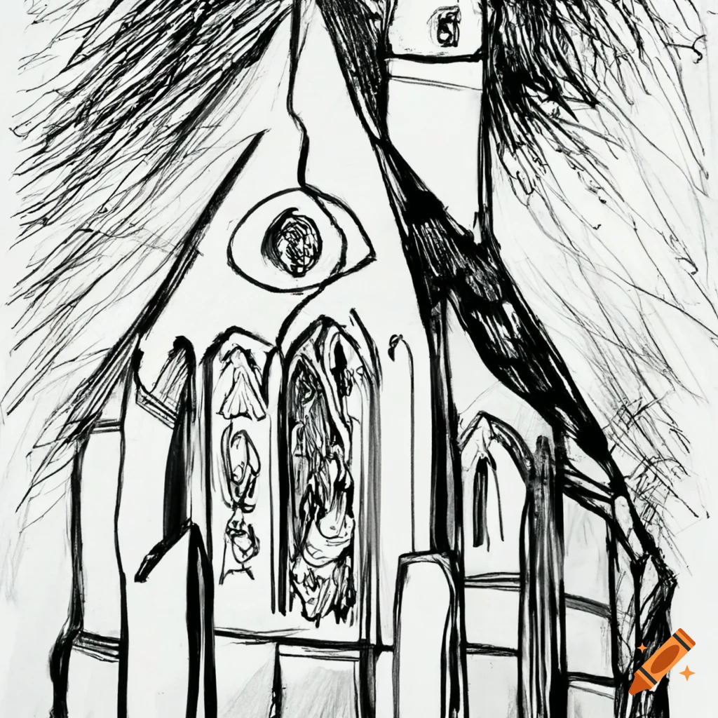 Gothic church drawing with pointy architecture on Craiyon