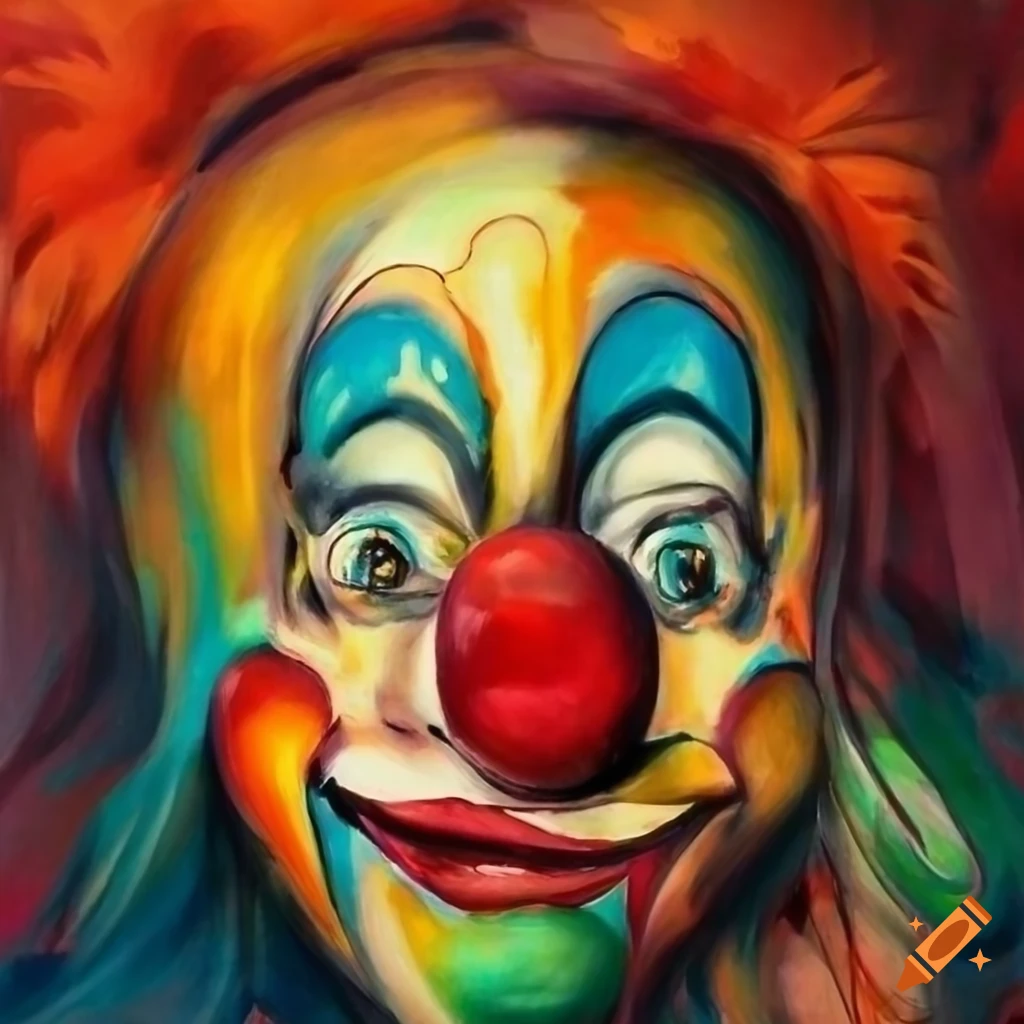 Surrealist expressionist painting of decadent clowns on Craiyon