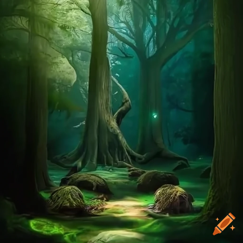 Ethereal forest with a story to tell on Craiyon