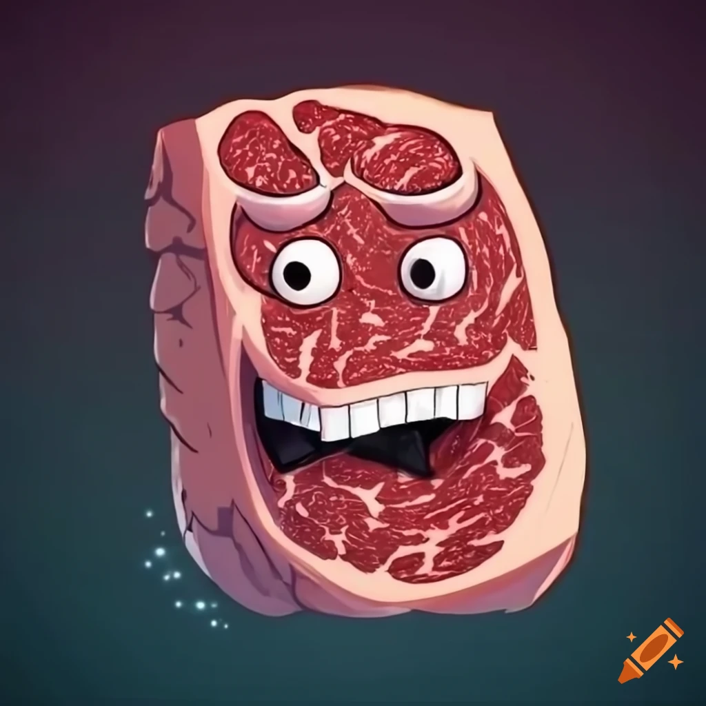 Cartoonish mascot of a happy wagyu meat slab on Craiyon