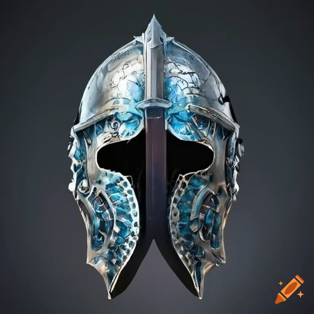 Steel symmetrical helmet with intricate design