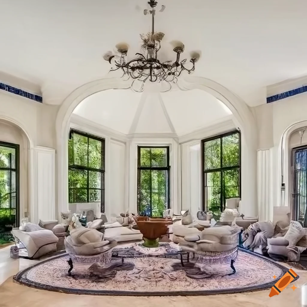 Luxurious california mansion interior with high ceiling and giant ...