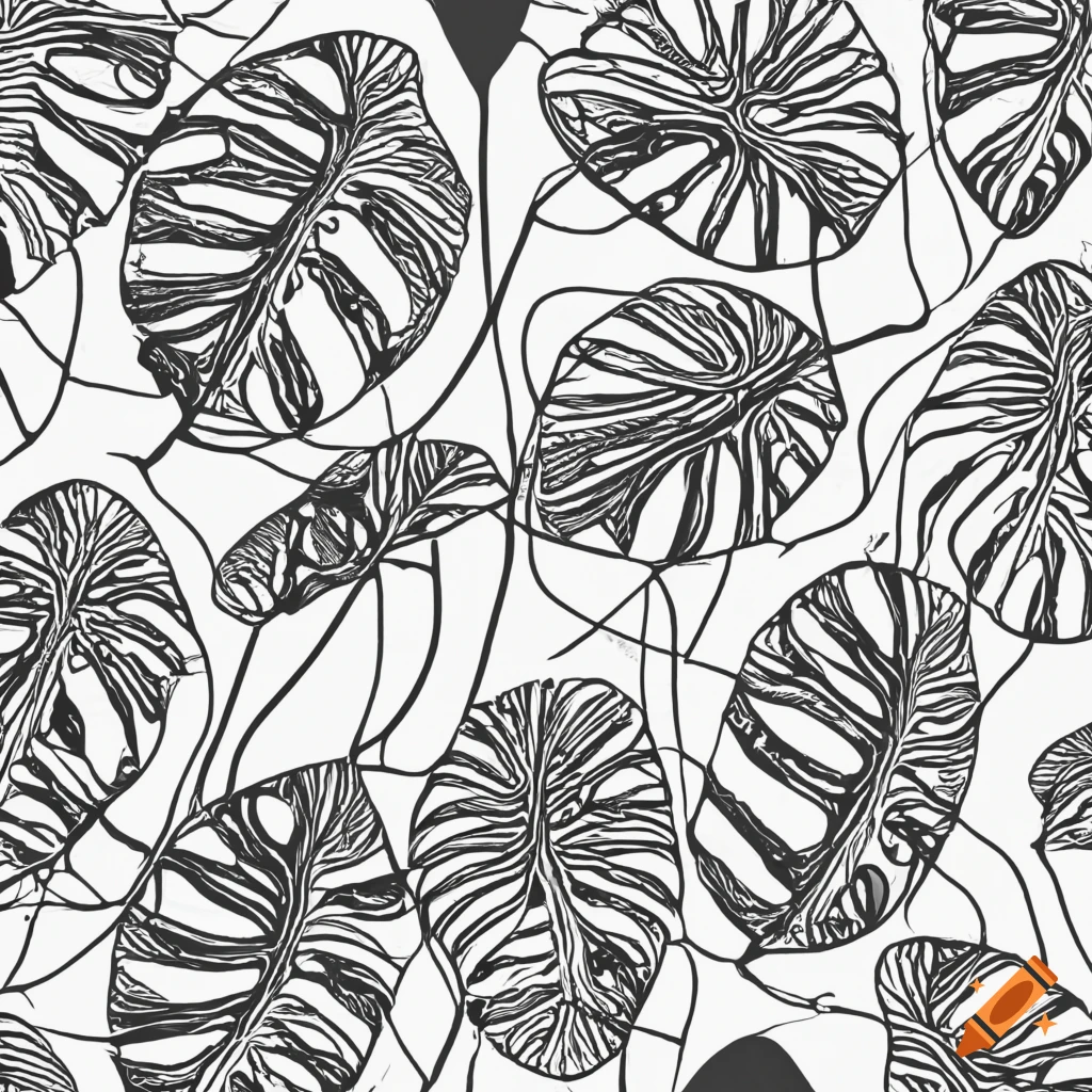 Monochrome illustration of continuous monstera pattern