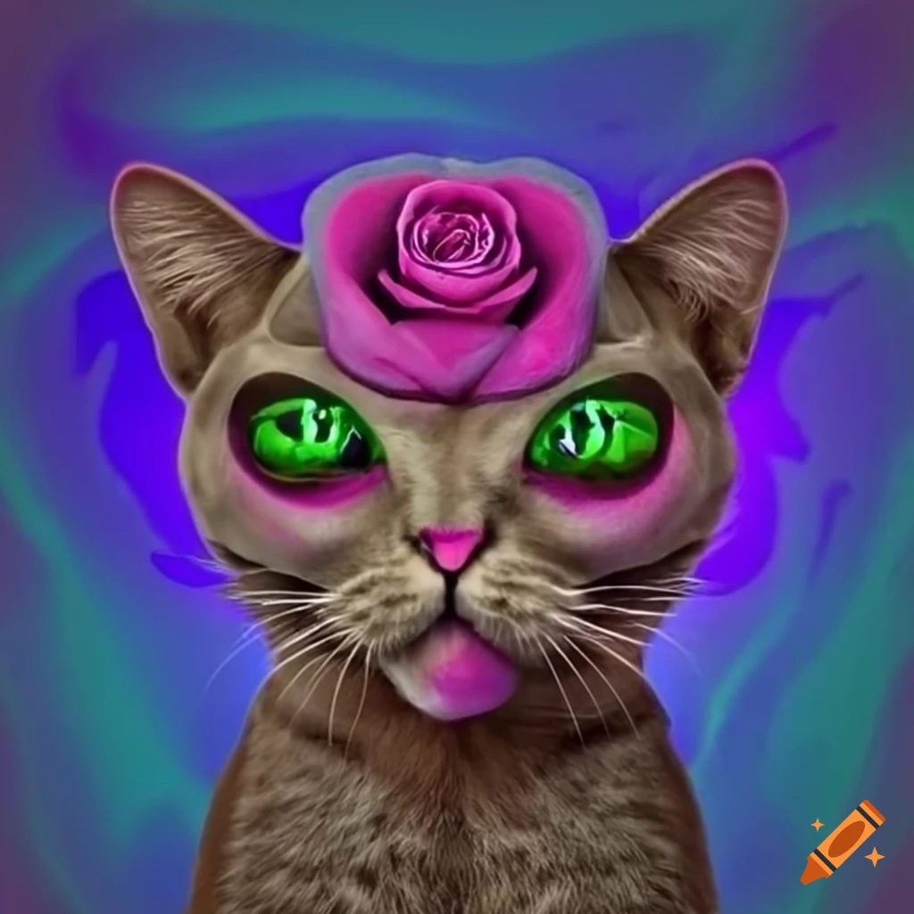 Colorful cat with rose-shaped head on Craiyon