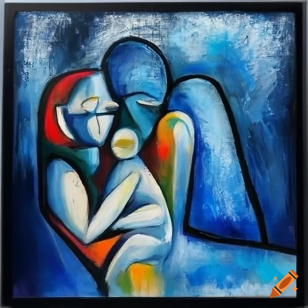 Picasso style painting of a family praying together on Craiyon