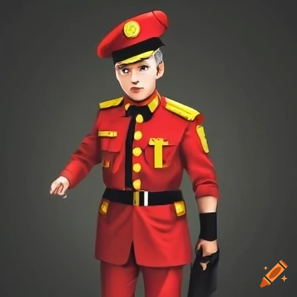 Security guard in red and yellow uniform on Craiyon