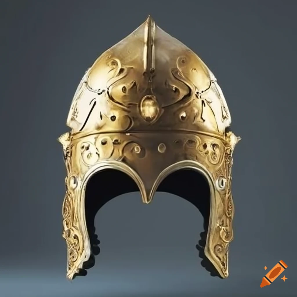 Gilded steel helmet with intricate design on Craiyon