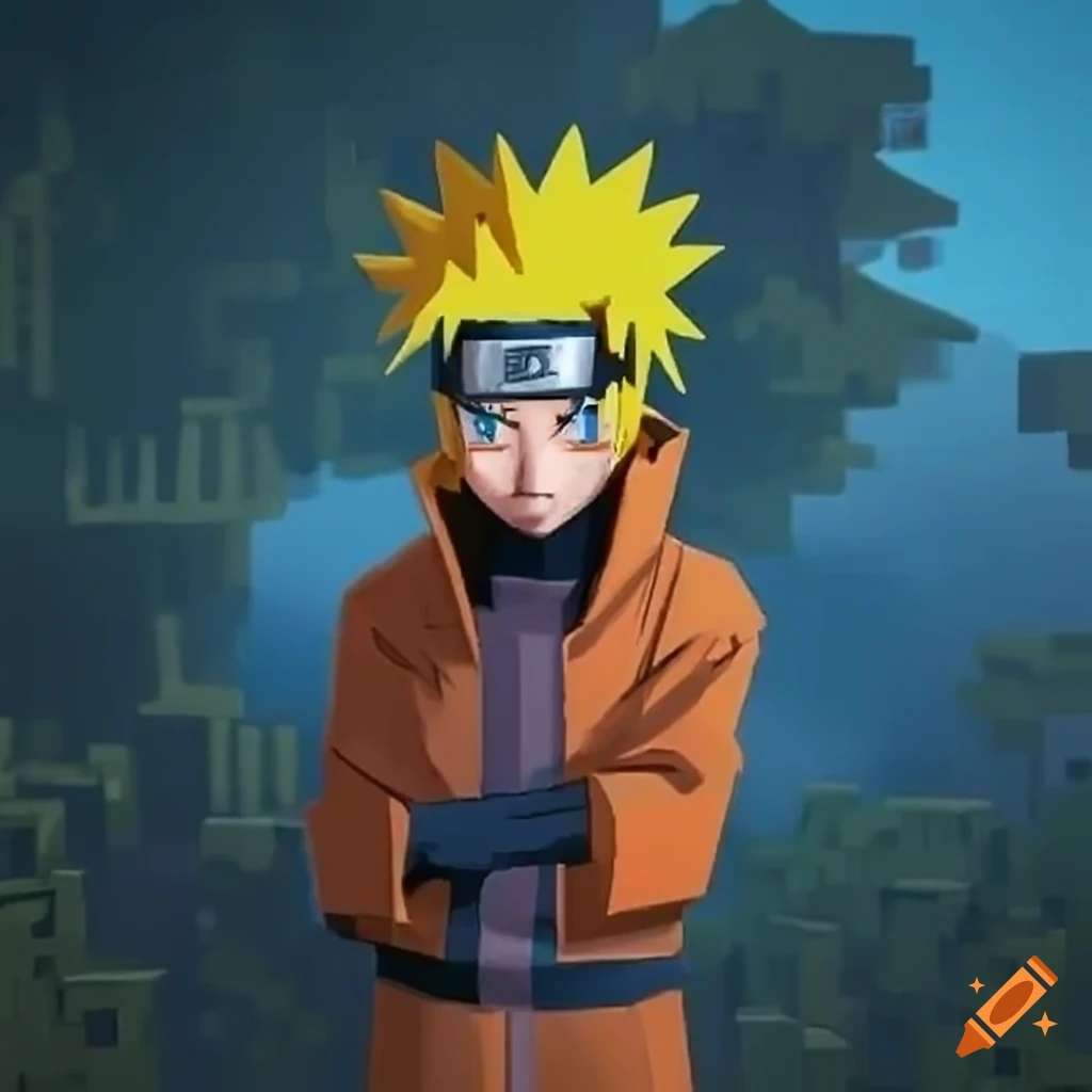 Naruto-themed minecraft creation on Craiyon