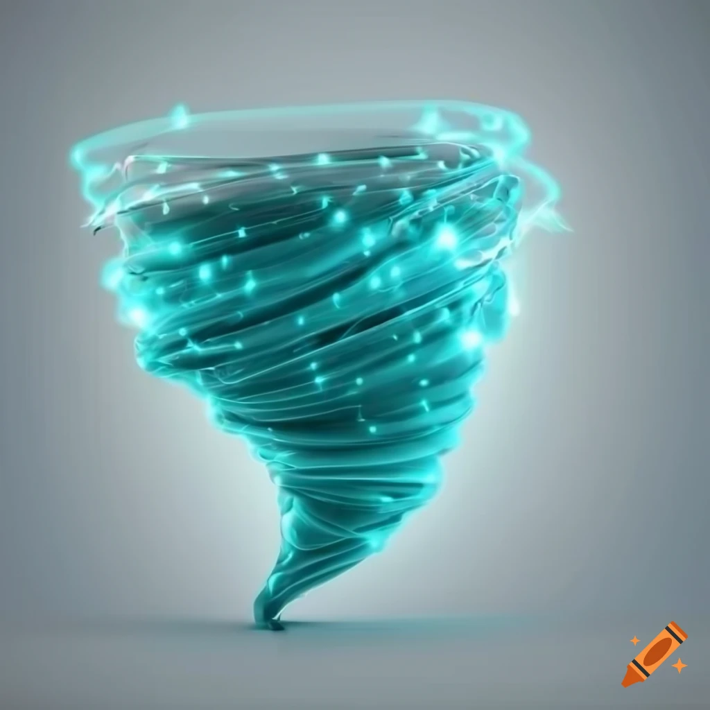 3D rendering of a mesmerizing tornado with vibrant turquoise lights on Craiyon