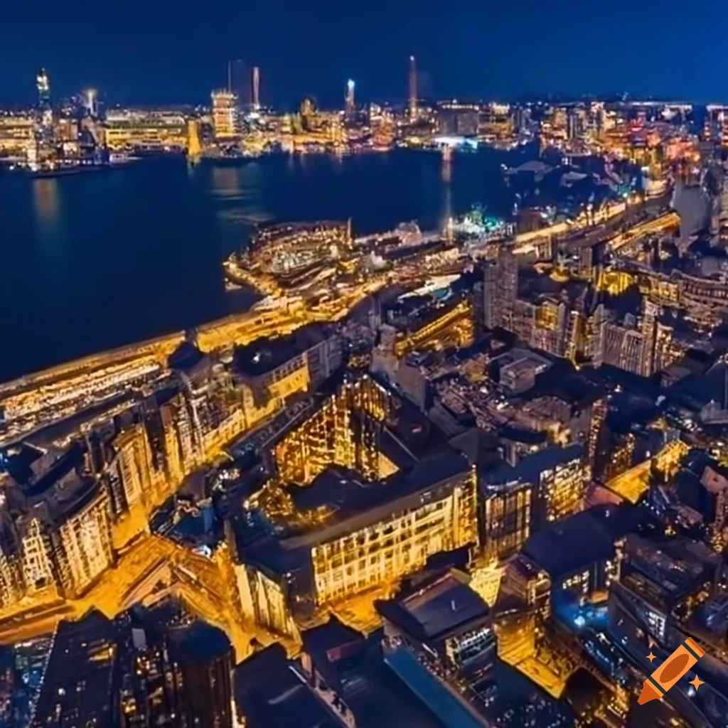 Night view of a city from above on Craiyon