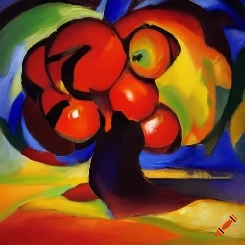 Franz marc's bold oil painting of an apple tree